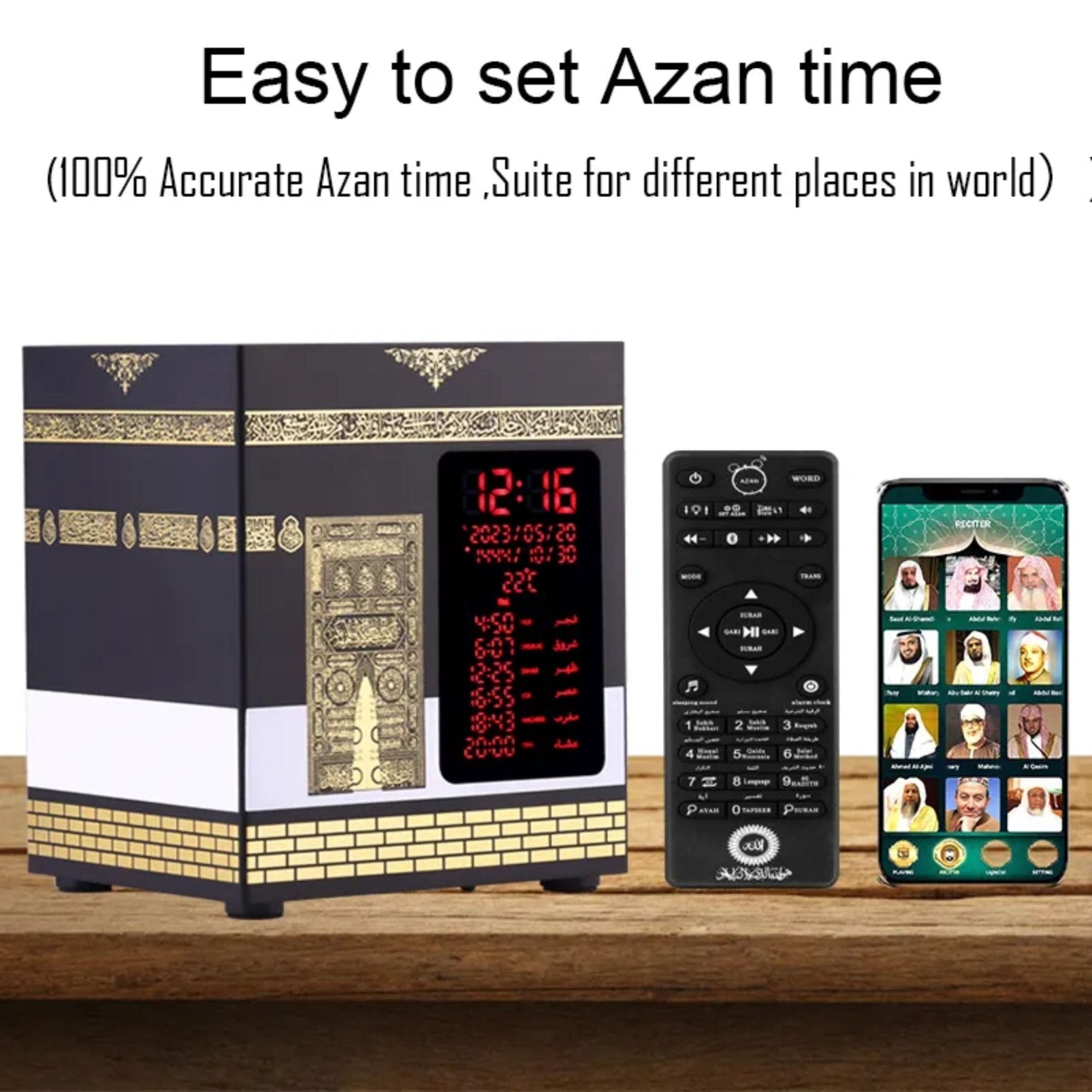 Kaaba Azan Clock and Quran Speaker SQ888Max - Black